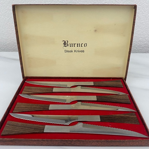 Burnco | Kitchen | Burnco Stainless Steel Serrated Steak Knives Wood ...